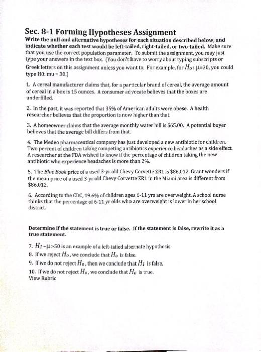 Solved Write the null and alternative hypotheses for each | Chegg.com