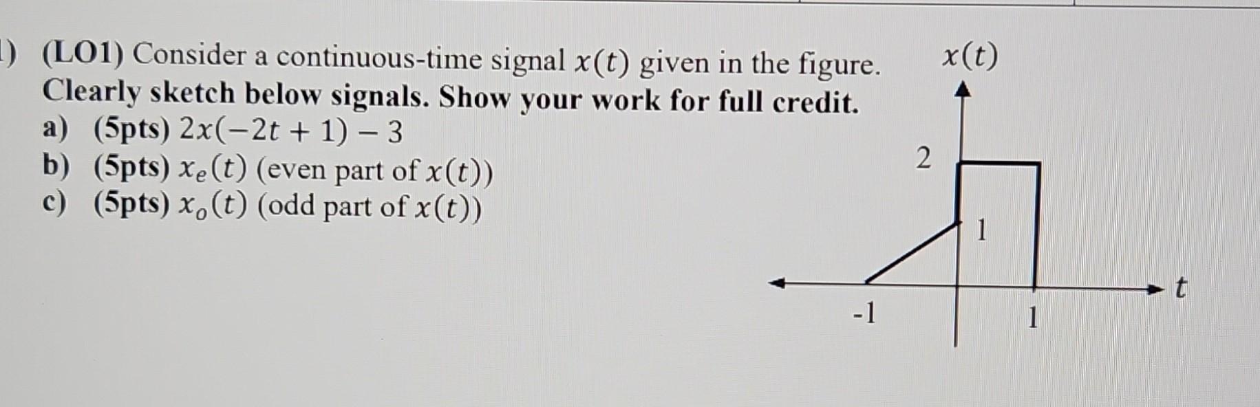 Solved (LO1) Consider a continuous-time signal x(t) given in | Chegg.com