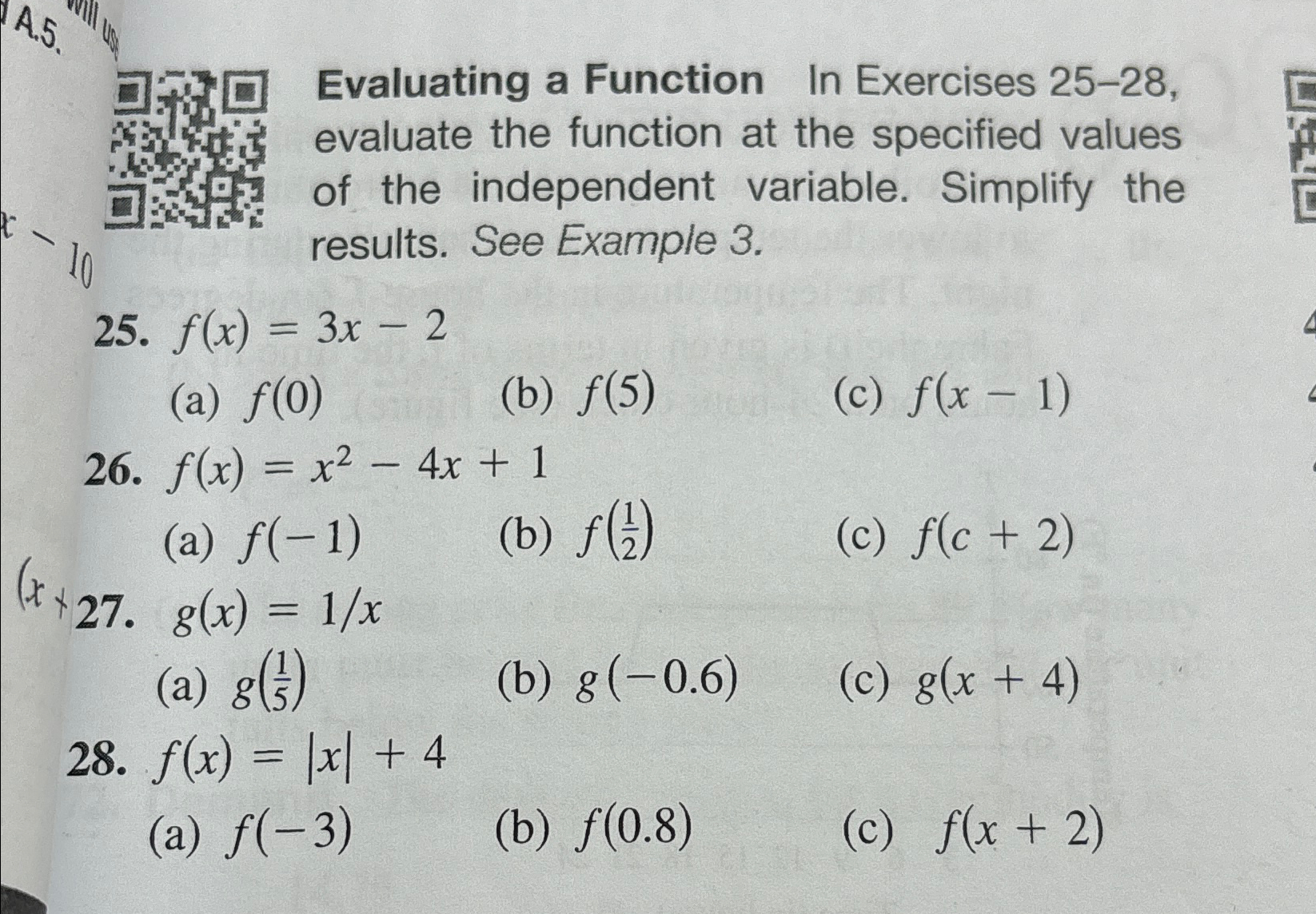 Solved Evaluating a Function In Exercises 25-28, ﻿evaluate | Chegg.com