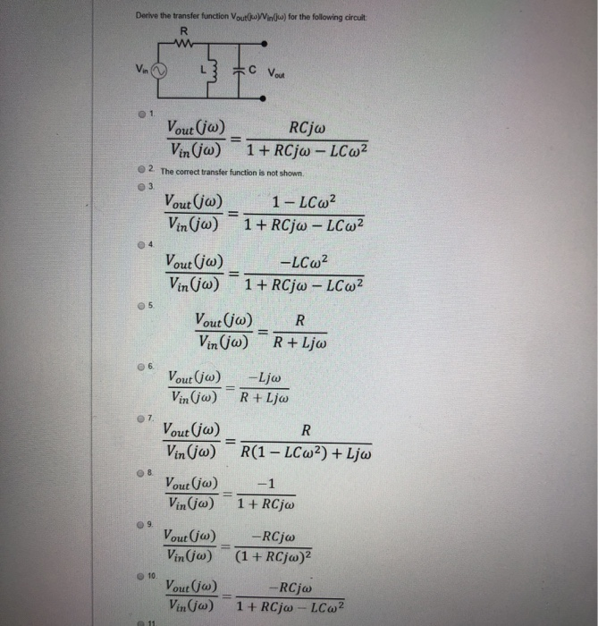 Solved Derive the transfer function Vout i n(w) for the | Chegg.com
