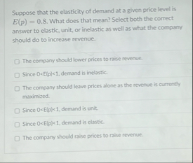 Solved Suppose that the elasticity of demand at a given | Chegg.com