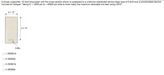 Solved A simply supported 10-foot-long beam with the | Chegg.com