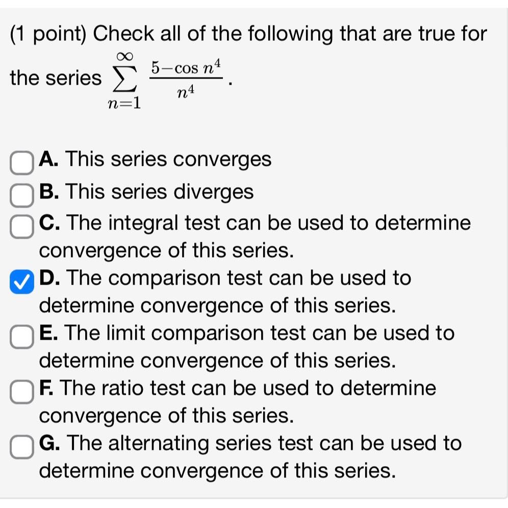 Solved (1 ﻿point) ﻿Check all of the following that are true | Chegg.com