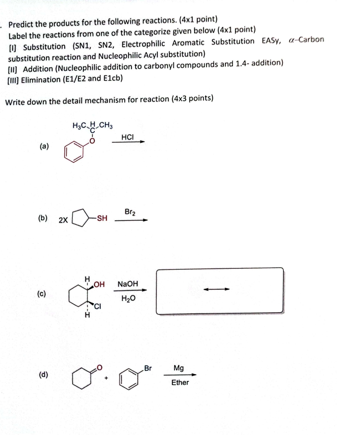 Solved Predict the products for each of the following | Chegg.com