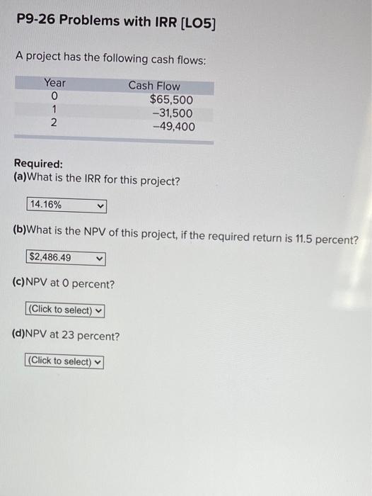 Solved P9-26 Problems with IRR (LO5) A project has the | Chegg.com