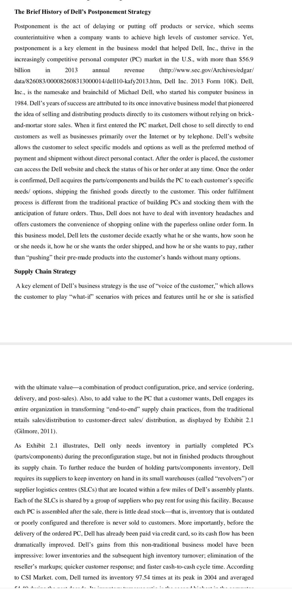 Solved The Brief History of Dell's Postponement Strategy | Chegg.com