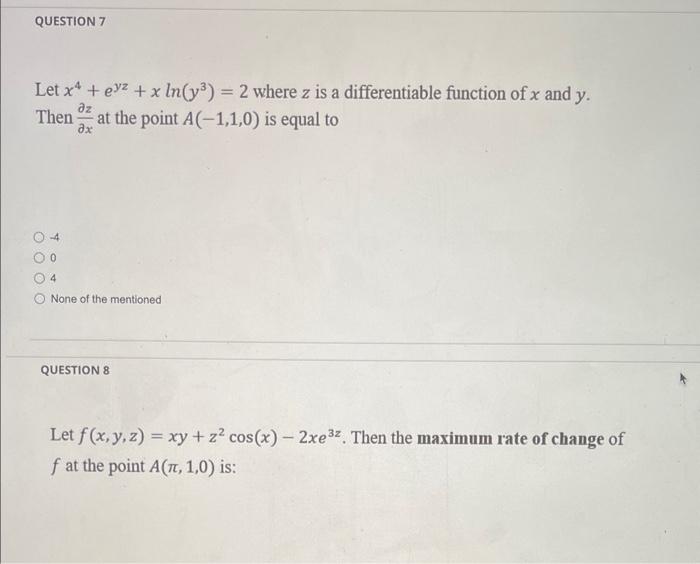 Solved Let x4+eyz+xln(y3)=2 where z is a differentiable | Chegg.com
