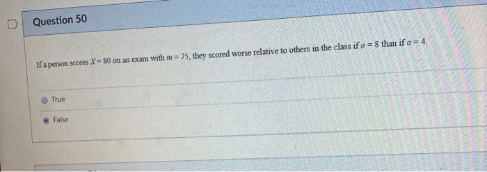 Solved Question 50 If a person scores X= 80 on an exam with | Chegg.com