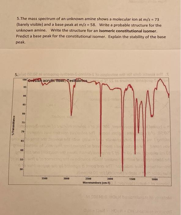 Solved 5.The mass spectrum of an unknown amine shows a | Chegg.com