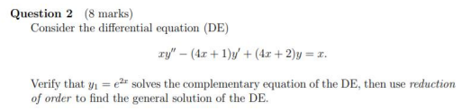 Solved Question 2 (8 ﻿marks)Consider the differential | Chegg.com