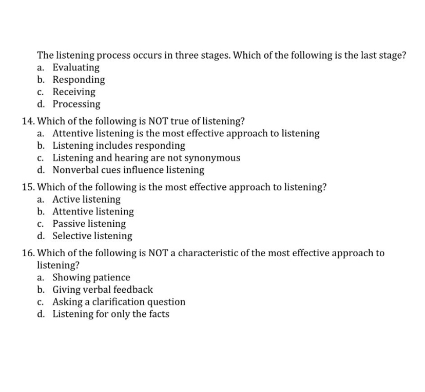 Solved The listening process occurs in three stages. Which | Chegg.com