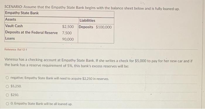 Solved SCENARIO: Assume that the Empathy State Bank begins | Chegg.com