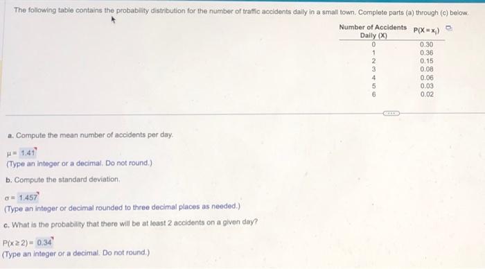 Solved a. Compute the mean number of accidents per day. | Chegg.com