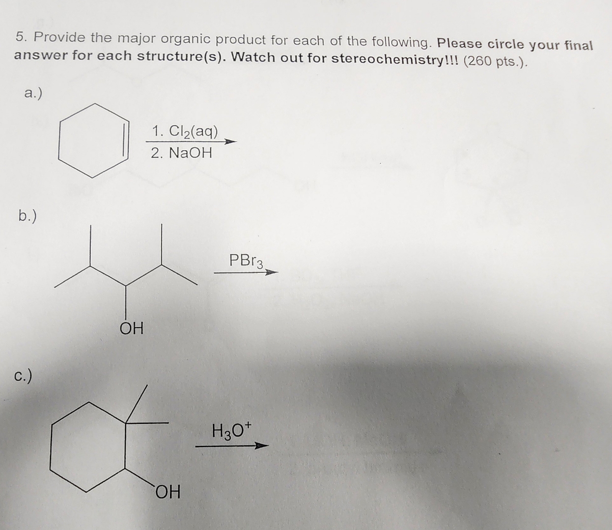 Solved Provide the major organic product for each of the | Chegg.com