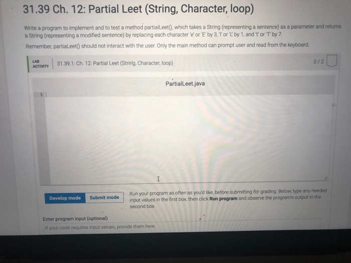 Solved 31.39 Ch. 12: Partial Leet (String, Character, loop) | Chegg.com