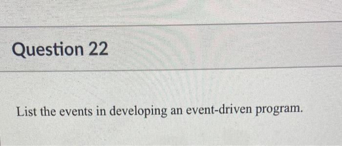 Solved Question 22 List the events in developing an | Chegg.com