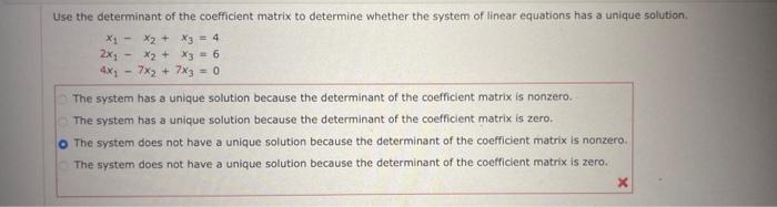 Solved Use the determinant of the coefficient matrix to | Chegg.com