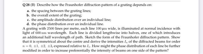 Solved Q28 (B) Describe how the Fraunhofer diffraction | Chegg.com