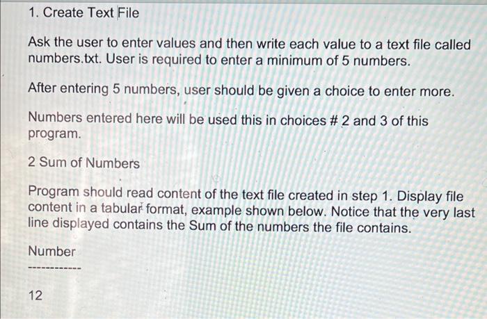 Solved You will create the following menu Menu 1. Create | Chegg.com