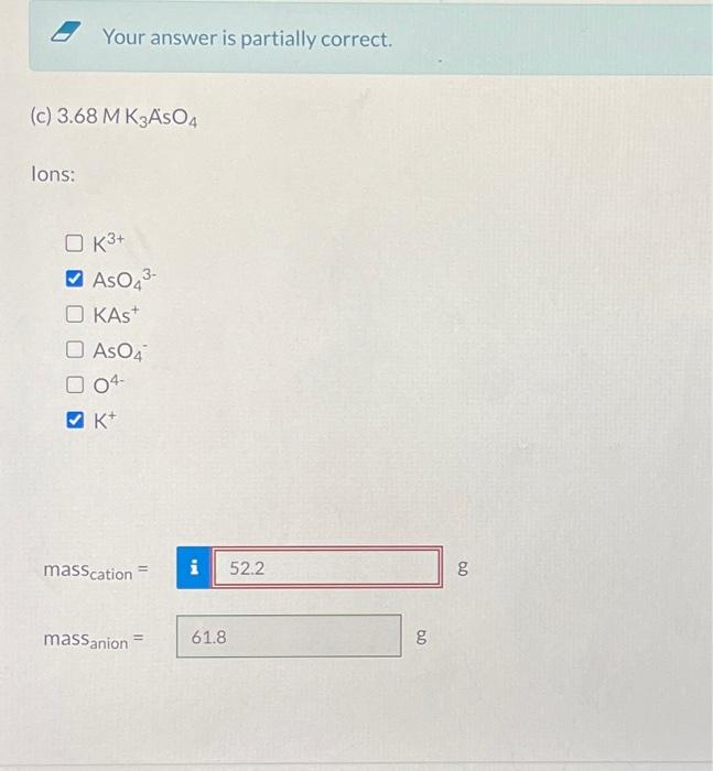Solved Determine the grams kf each ion present in 121 mL of | Chegg.com