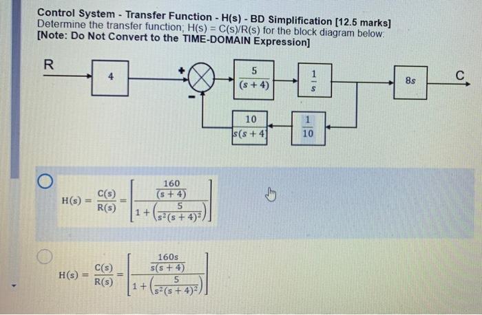 Solved Control System - Transfer Function - H(s) - BD | Chegg.com