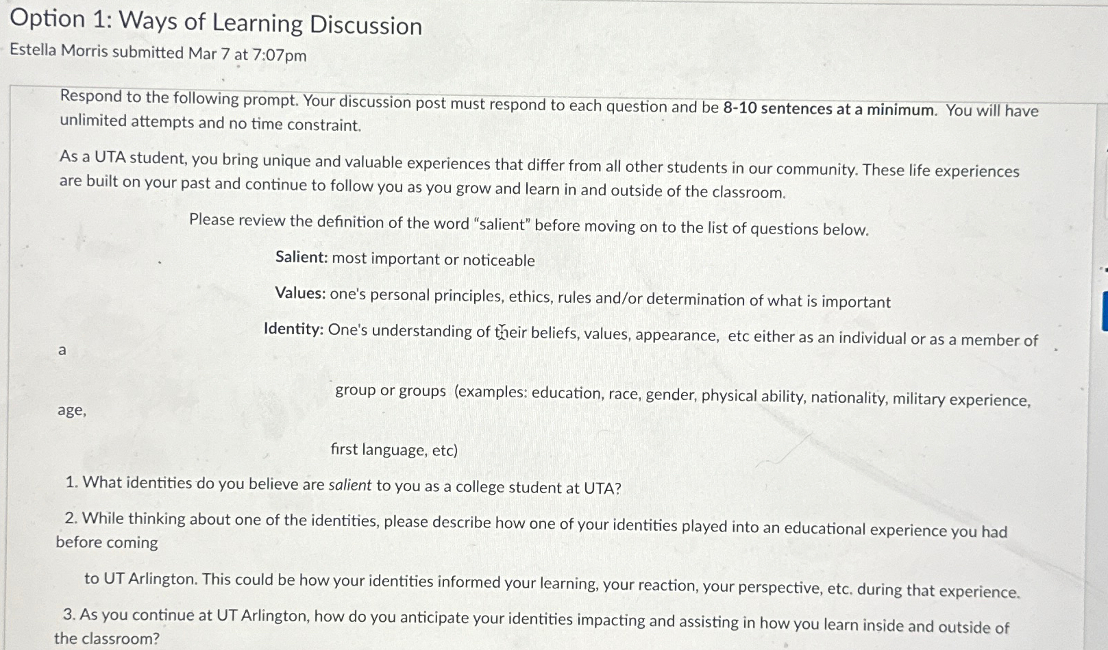Solved Option 1: Ways of Learning DiscussionEstella Morris | Chegg.com