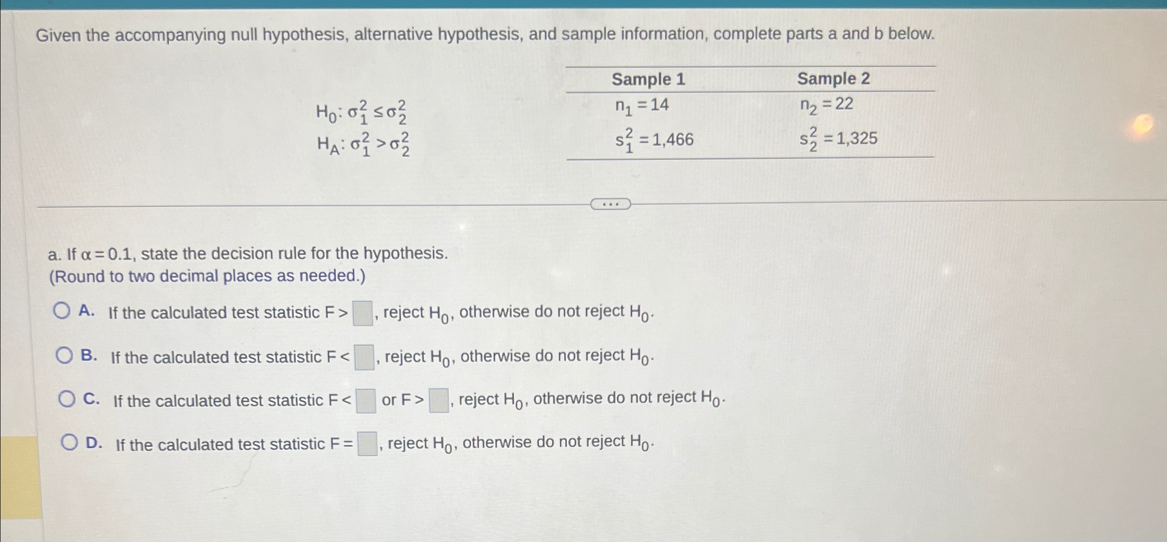 Solved Given the accompanying null hypothesis, alternative | Chegg.com