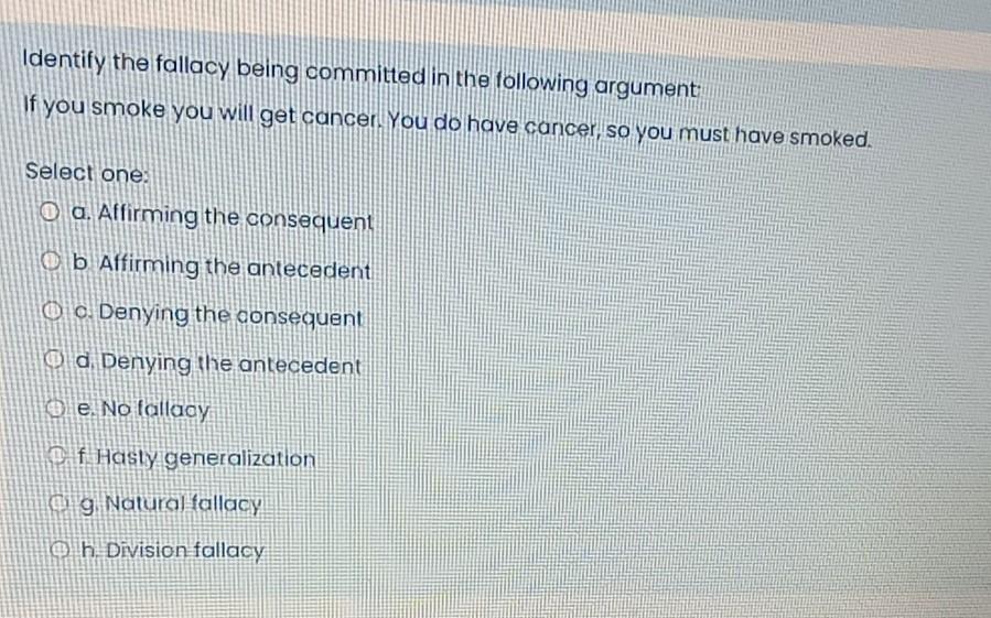 Identify the fallacy being committed in the following | Chegg.com