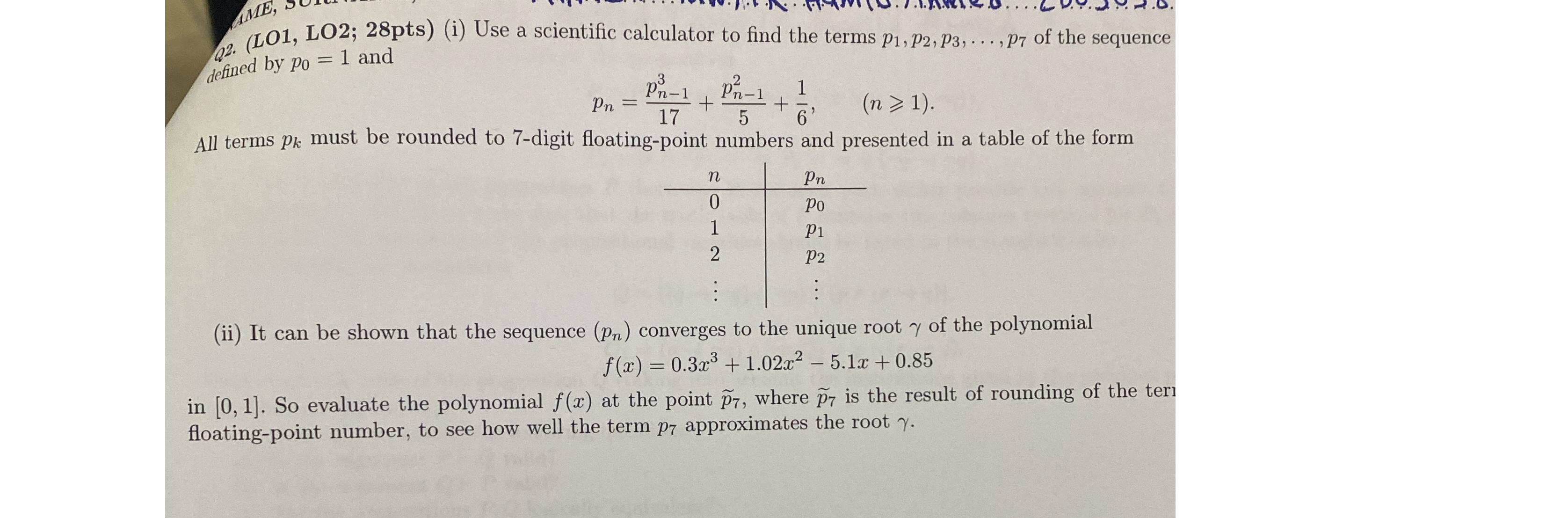 ( LO1,LO2;28pts (i) ﻿Use a scientific calculator to | Chegg.com