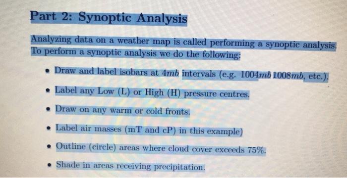 Solved Part 2: Synoptic Analysis Analyzing data on a weather | Chegg.com