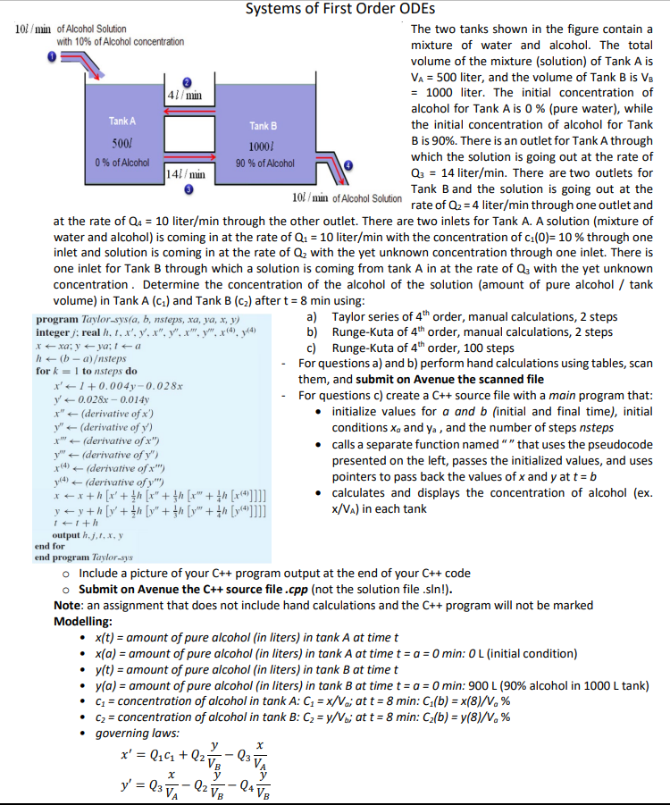 Solved Systems of First Order ODEs 10l/ min of Alcohol | Chegg.com