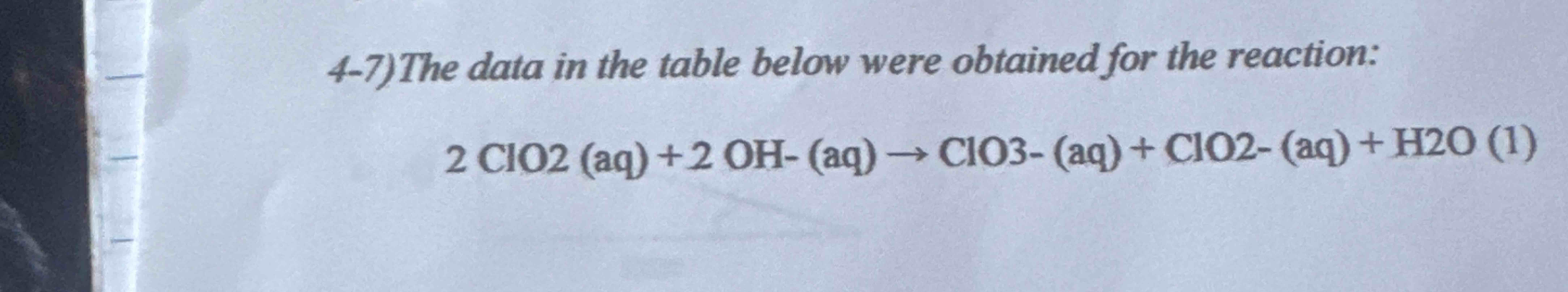Solved 4-72ClO2(aq)+2OH-(aq)→ClO-(aq)+ClO2-(aq)+H2O ﻿ which | Chegg.com