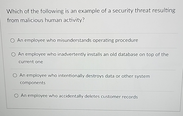 Solved Which of the following is an example of a security | Chegg.com