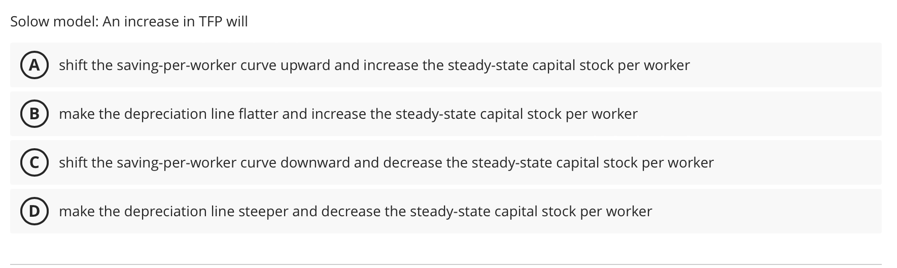 Solved Solow model: An increase in TFP willshift the | Chegg.com