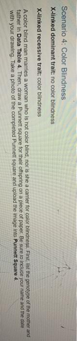 Solved Scenario 4: Color Blindness X-linked dominant trait: | Chegg.com