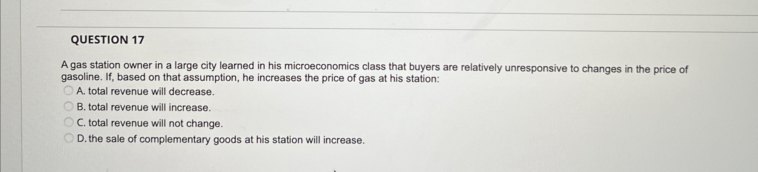 Solved QUESTION 17A gas station owner in a large city | Chegg.com