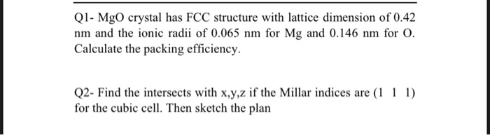 Solved Q1- MgO crystal has FCC structure with lattice | Chegg.com