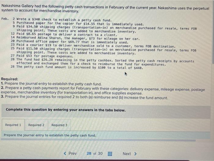 Solved Nakashima Gallery had the following petty cash | Chegg.com