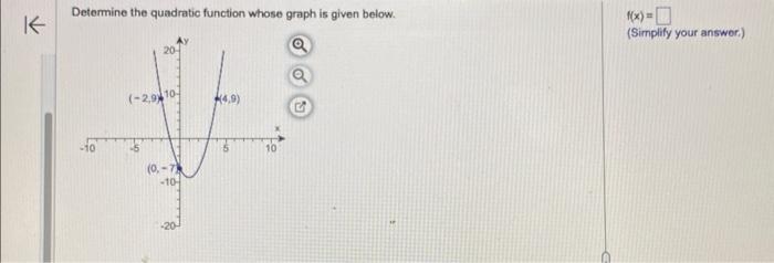 Solved Determine the quadratic function whose graph is given | Chegg.com