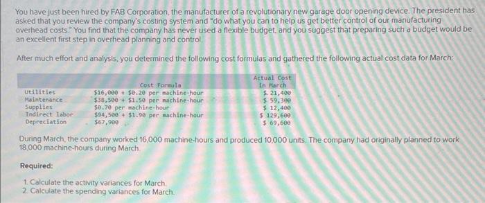 Solved You have just been hired by FAB Corporation, the | Chegg.com