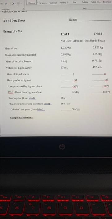Solved Lab il5 Data Sheet NW1tst वाहल 2048 Post- Lab | Chegg.com