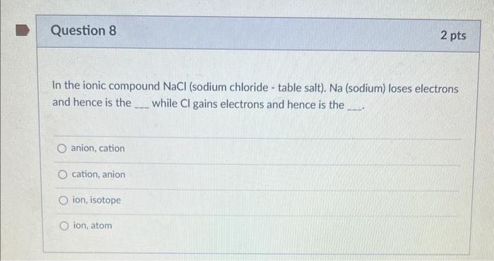 [Solved]: In the ionic compound NaCl (sodium chloride - tab