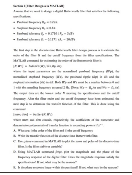 Solved Part II: IIR Filter Design Using Bilinear Transform | Chegg.com Solved Part II: IIR Filter Design Using Bilinear Transform | Chegg.com