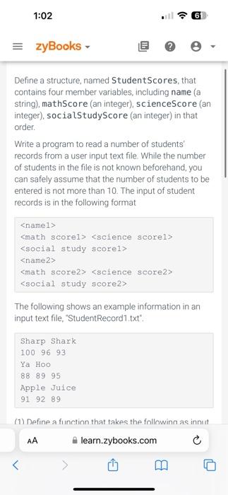 Solved Define a structure, named StudentScores, that | Chegg.com