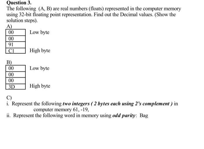 Solved Question 3. The following (A, B) are real numbers | Chegg.com