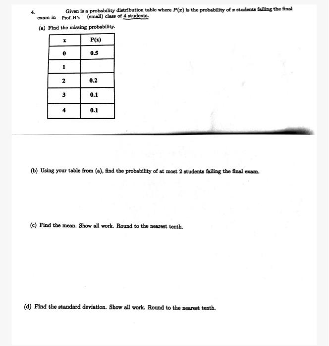 Solved given is a probability distribution table where p (x) | Chegg.com