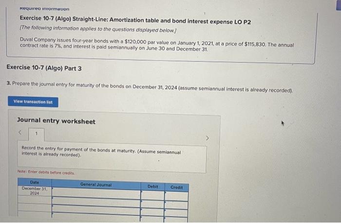 Solved Required information Exercise 10-7 (Algo) | Chegg.com