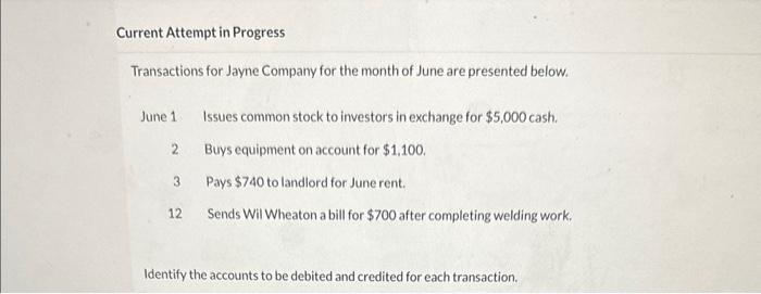 Solved Current Attempt in Progress Transactions for Jayne | Chegg.com