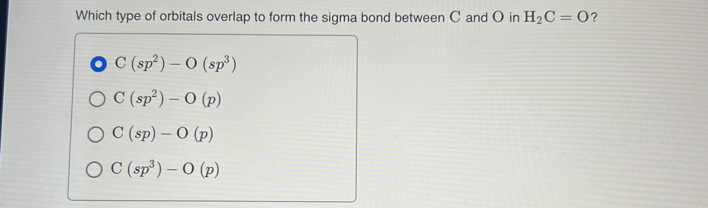 Solved Which type of orbitals overlap to form the sigma bond | Chegg.com