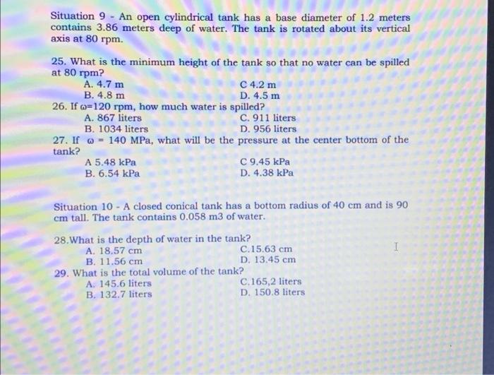 Solved Situation 9 An open cylindrical tank has a base | Chegg.com